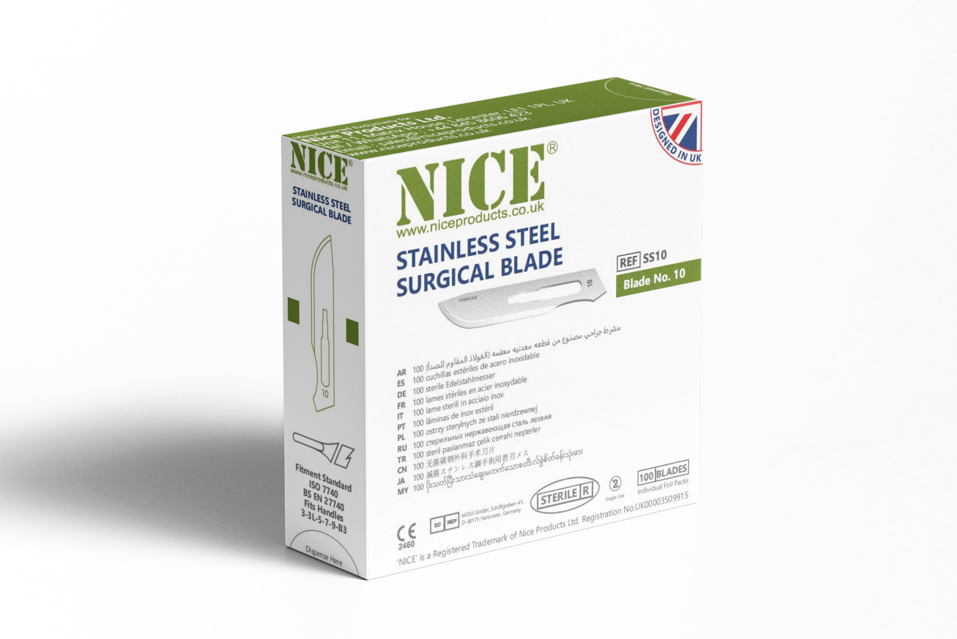 NICE® No.10 Sterile Stainless Steel Surgical Blades SS10 (Box of 100 ...