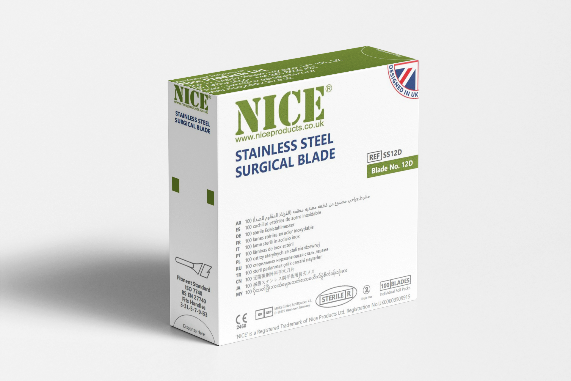 NICE® No.12D Sterile Stainless Steel Surgical Blades SS12D (Box of 100 ...